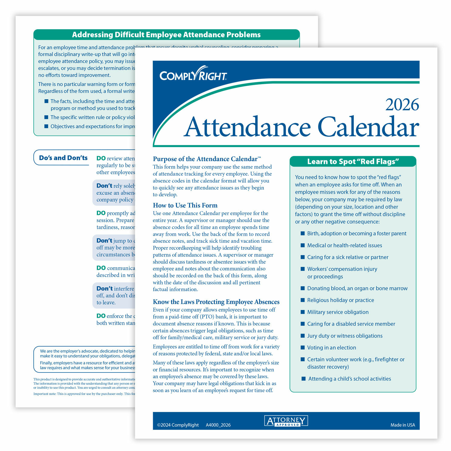 2026 Yearly Employee Attendance Calendar | Yearly Calendar | HRdirect