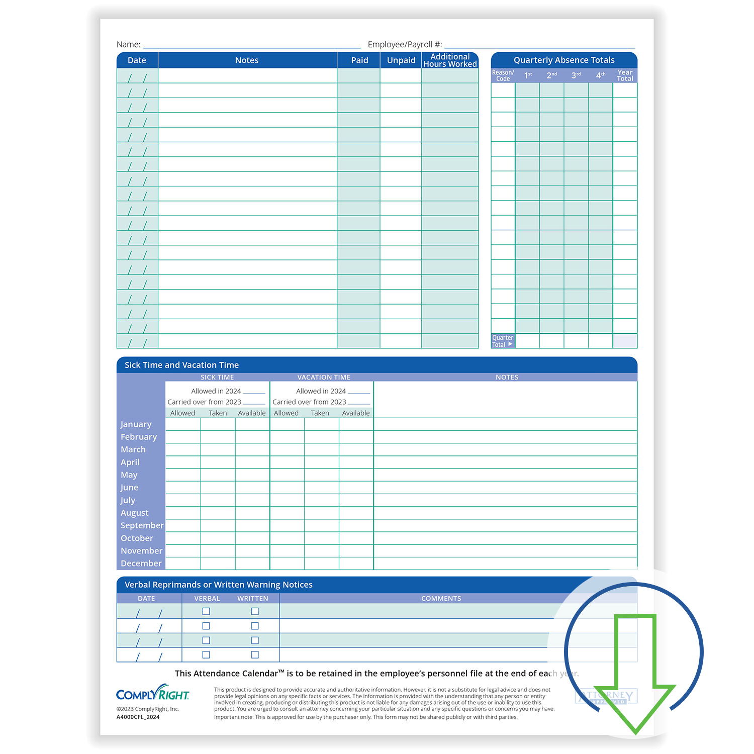 2024 Downloadable Employee Attendance Calendar | HRdirect