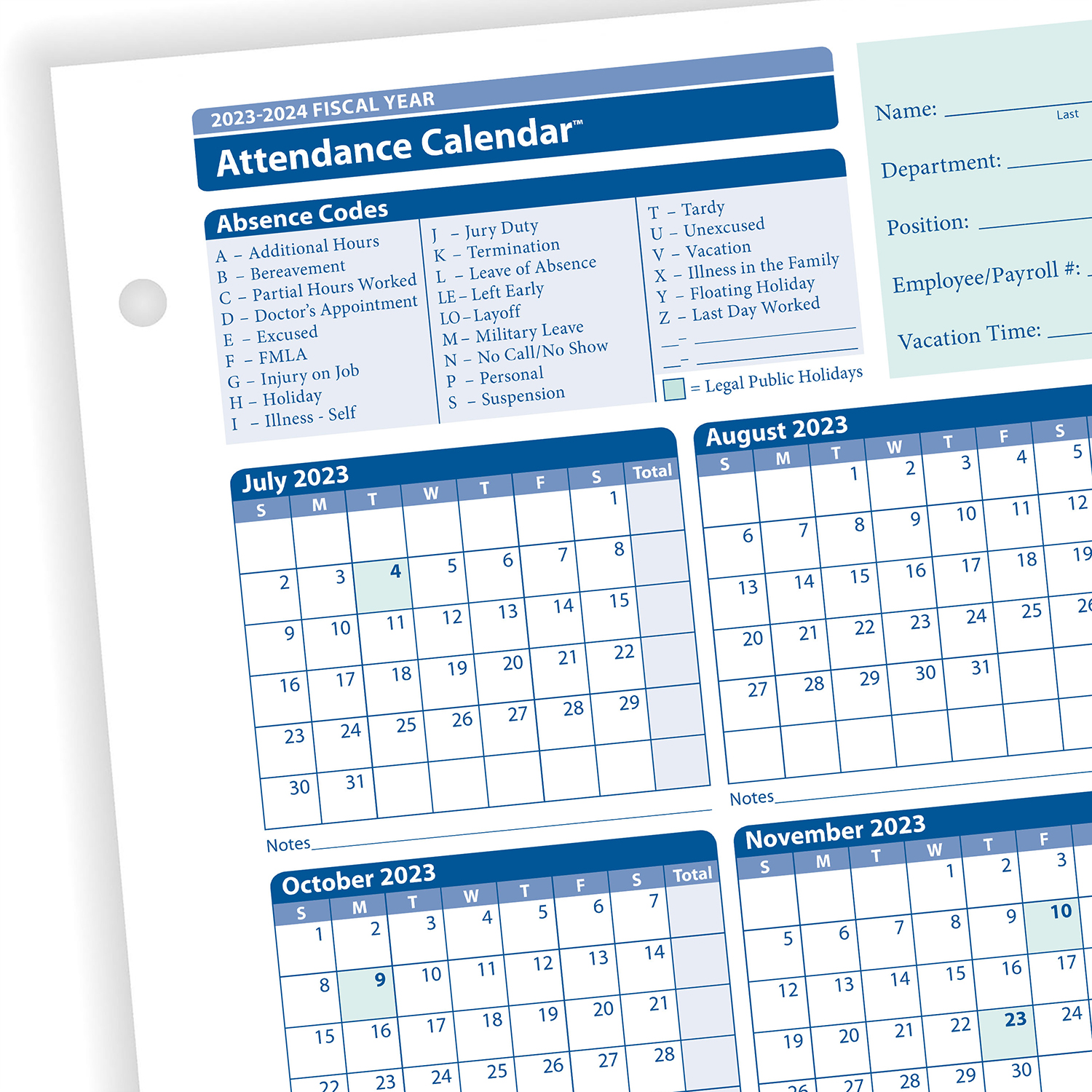 2023 Fiscal Year Attendance Calendar | Yearly Attendance | HRdirect
