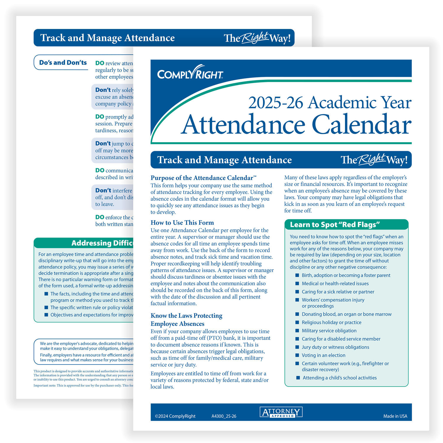 2025/26 Academic Year Attendance Calendar | Yearly Calendar | HRdirect
