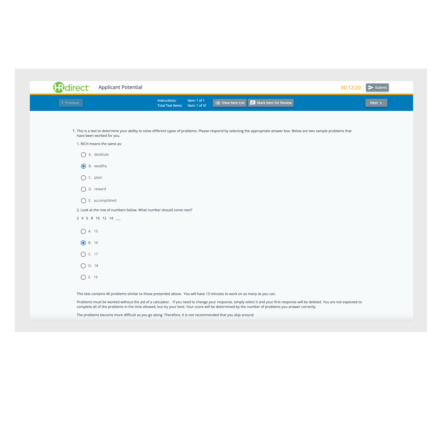 Applicant Potential Hiring Test | HRdirect