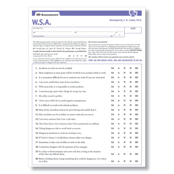 HRDirect Workplace Safety Test Safety Attitude Test HRdirect