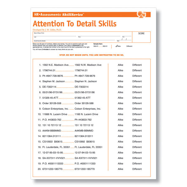 Attention To Detail Test Employment Tests