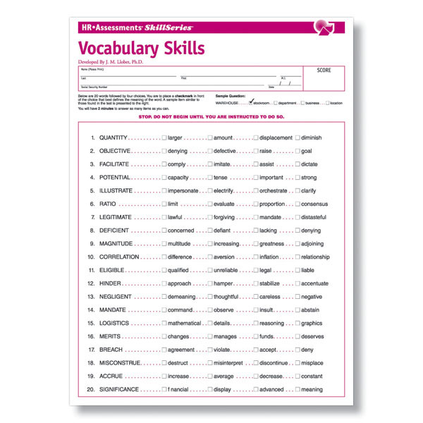 Workplace Vocabulary Skills Online Test For Pre Employment Testing