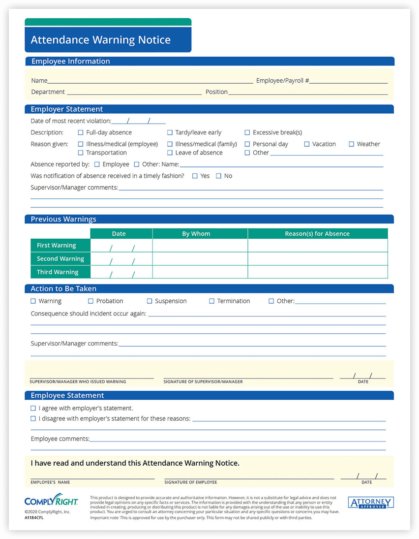 Attendance Warning Notice Free Download | HRdirect